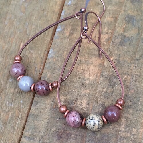 Jasper Teardrop Earrings Earthy Natural Stone Jewelry Copper Etsy