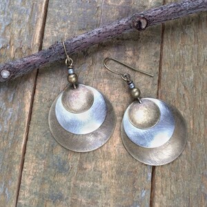 Mixed Metal Earrings, Brushed Metal Earrings, Forged Concave Drop ...