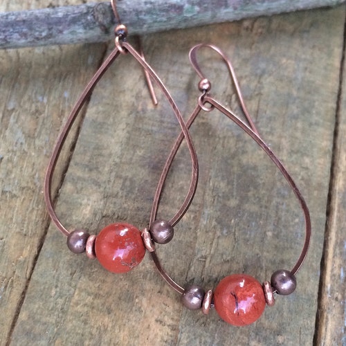 Red Creek Jasper Earrings Boho Dangle Teardrop Earrings Etsy
