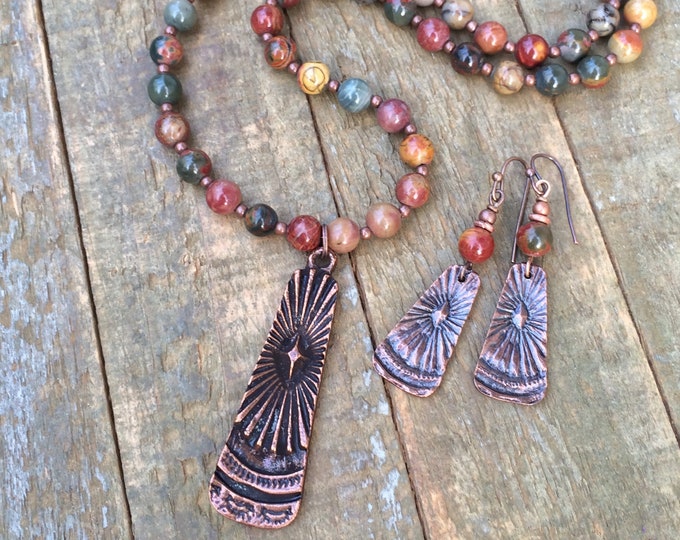 Long Boho Necklace Colorful Stone Necklace Set Red Creek - Etsy