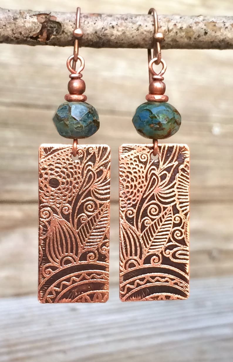 Etched Copper Earrings, Copper Jewelry, Ethnic Inspired Earrings, 7th ...