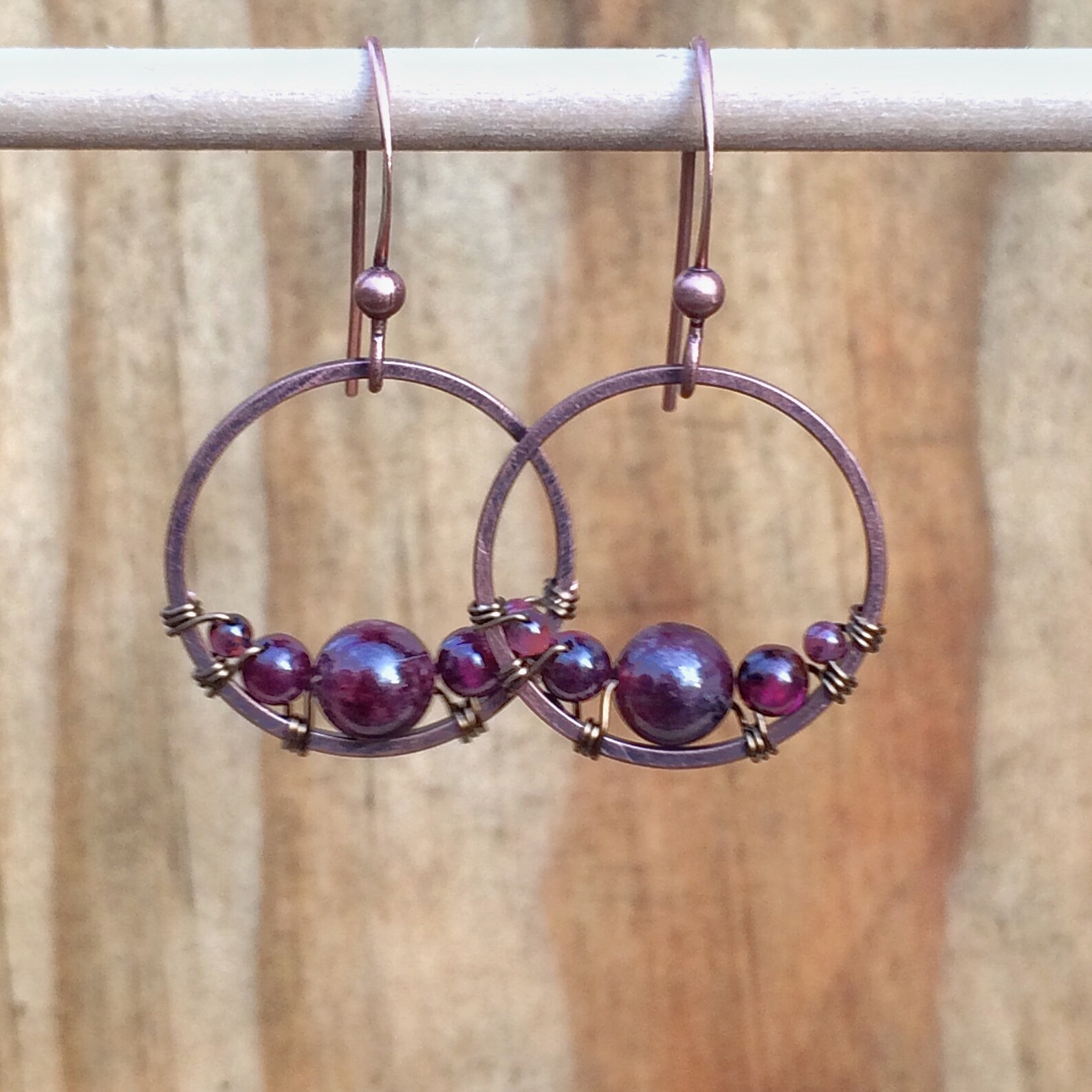 Garnet Earrings, Small Garnet Hoop Earrings, Red Garnet Jewelry, Copper ...