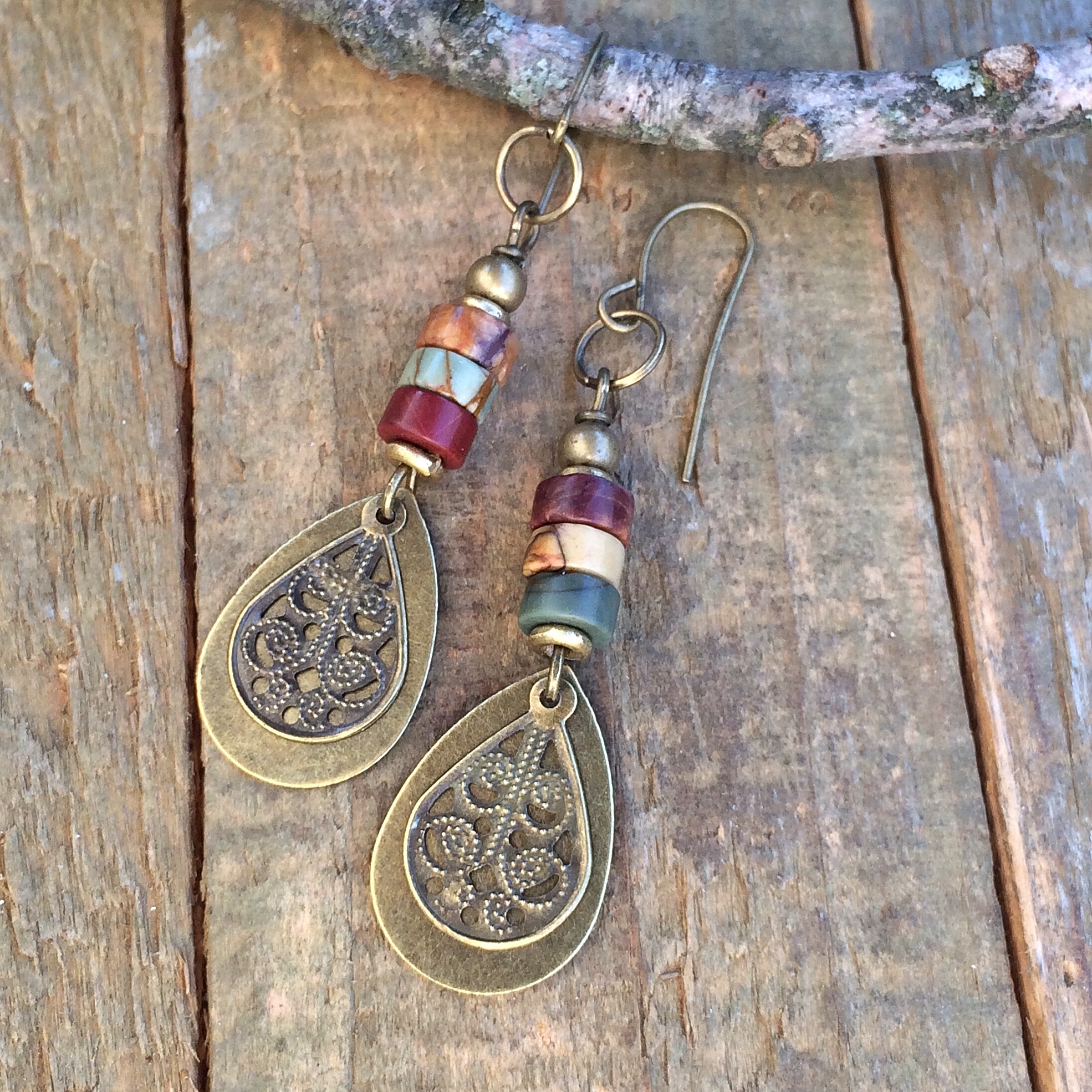 Red Creek Jasper Earrings Boho Dangle Teardrop Earrings Etsy