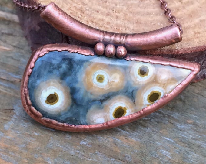 Artsy Ocean Jasper Pendant Necklace, Recycled Eco-friendly ...