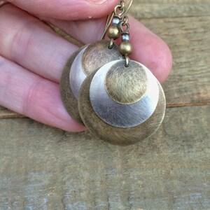 Mixed Metal Earrings, Brushed Metal Earrings, Forged Concave Drop ...