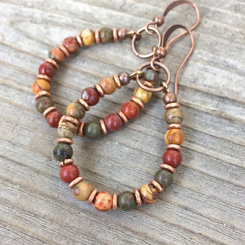 Jasper Teardrop Earrings Earthy Natural Stone Jewelry Copper Etsy