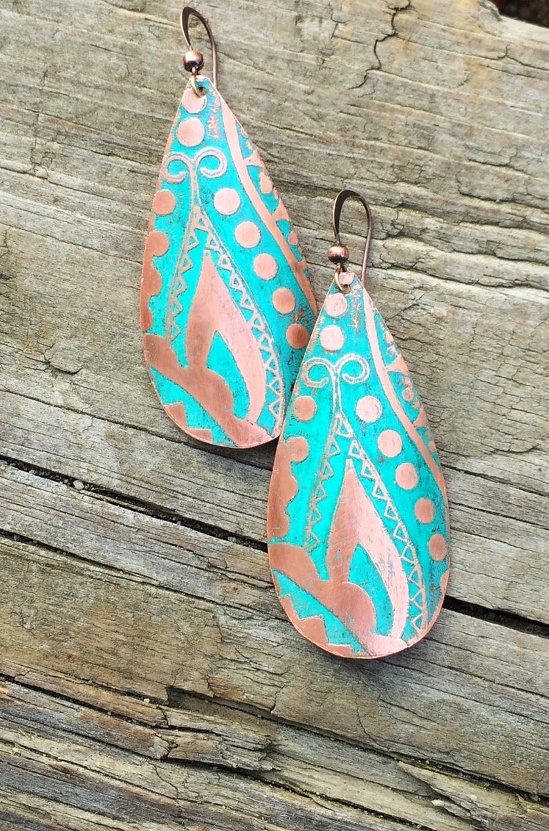 Bohemian Jewelry Earrings Copper Boho Earrings Dangle Ethnic Etsy