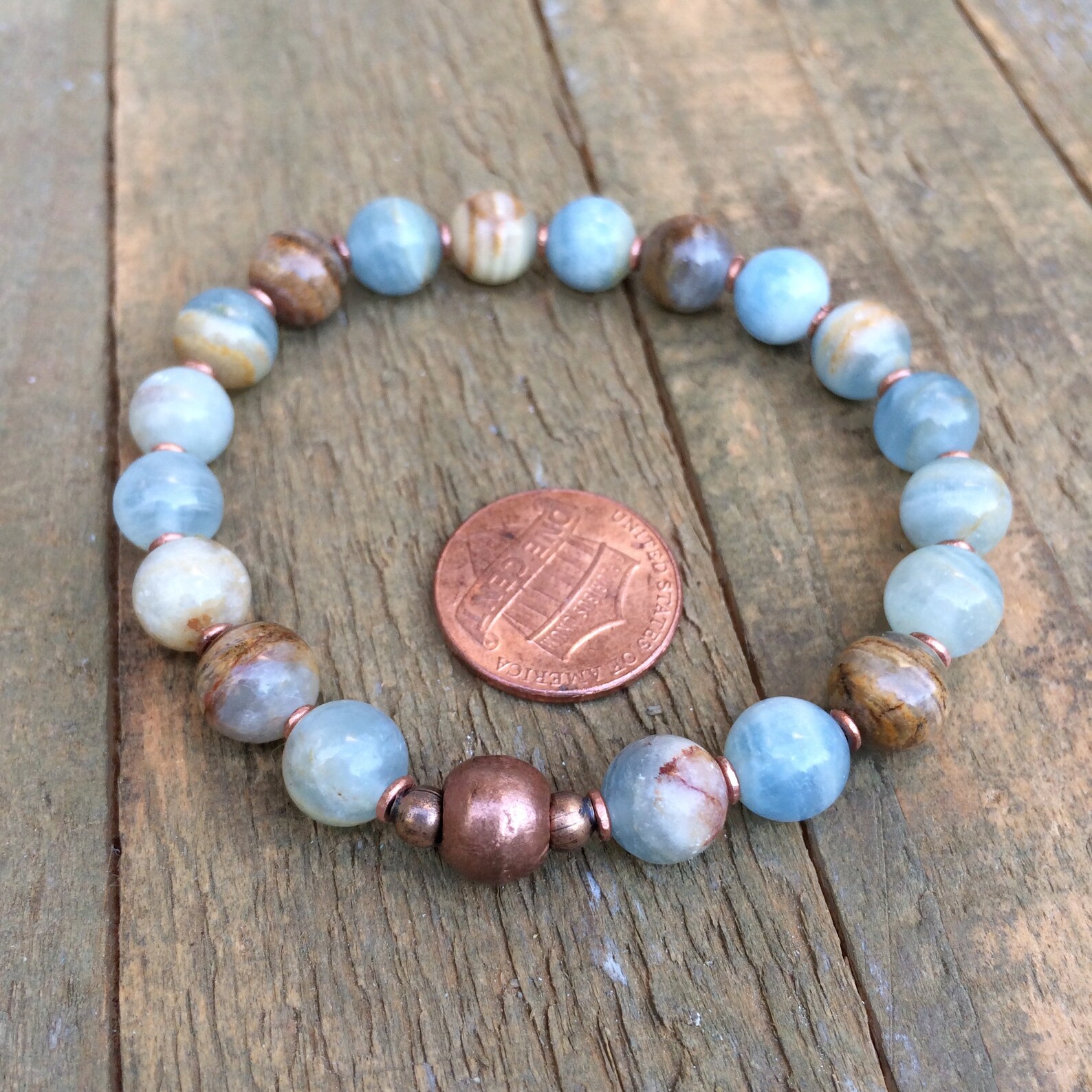 Blue Calcite Bracelet Beaded Stone Stretch Bracelet Unisex - Etsy