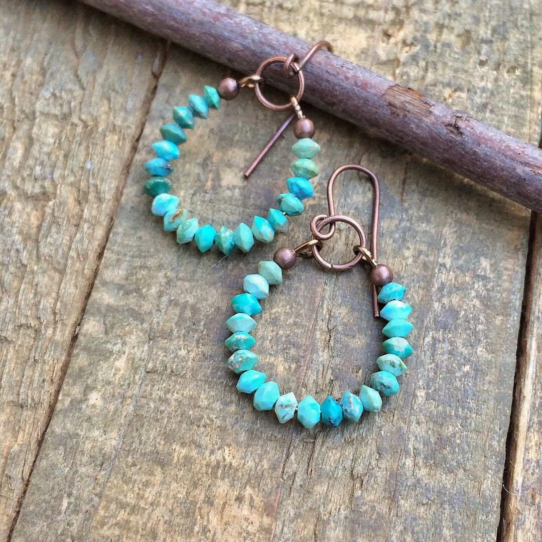 Turquoise Hoop Earrings, Arizona Turquoise Jewelry, Minimalist Tiny ...