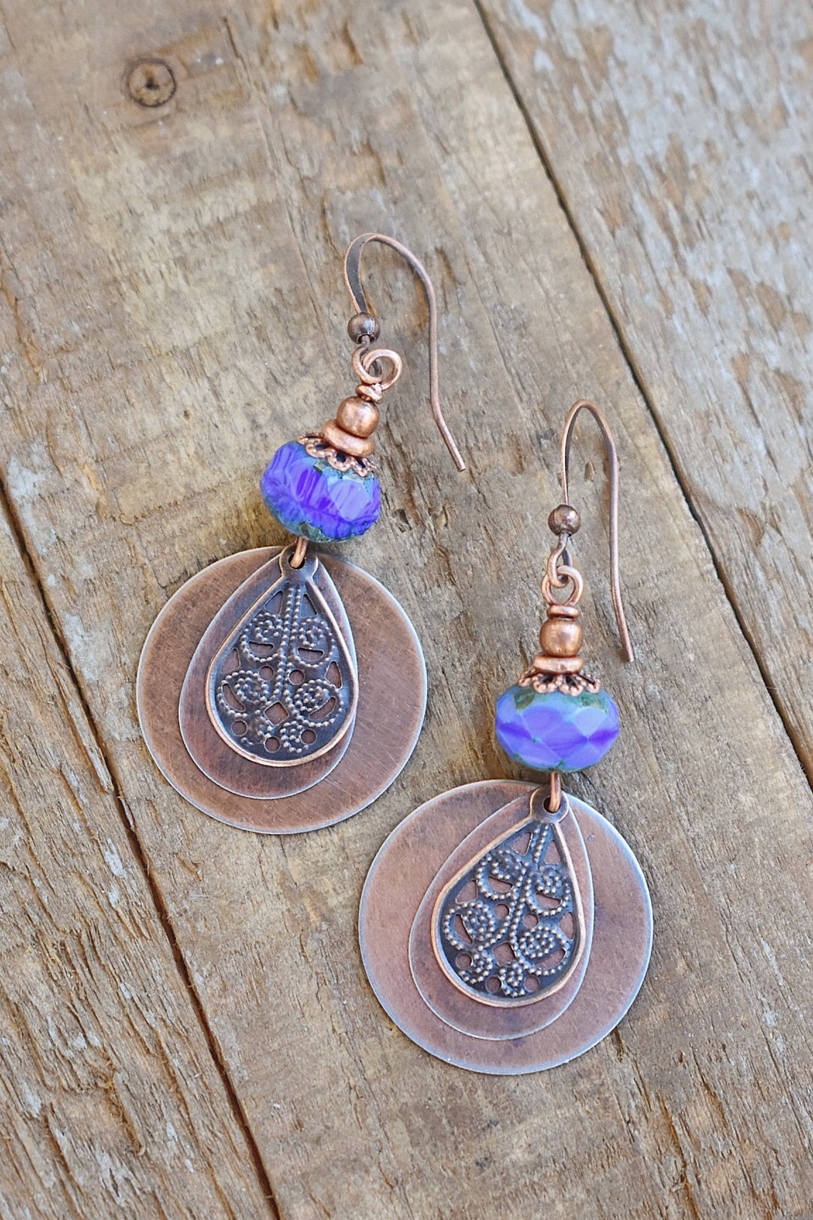Boho Earrings Boho Dangle Earrings Copper Earrings Dangle | Etsy