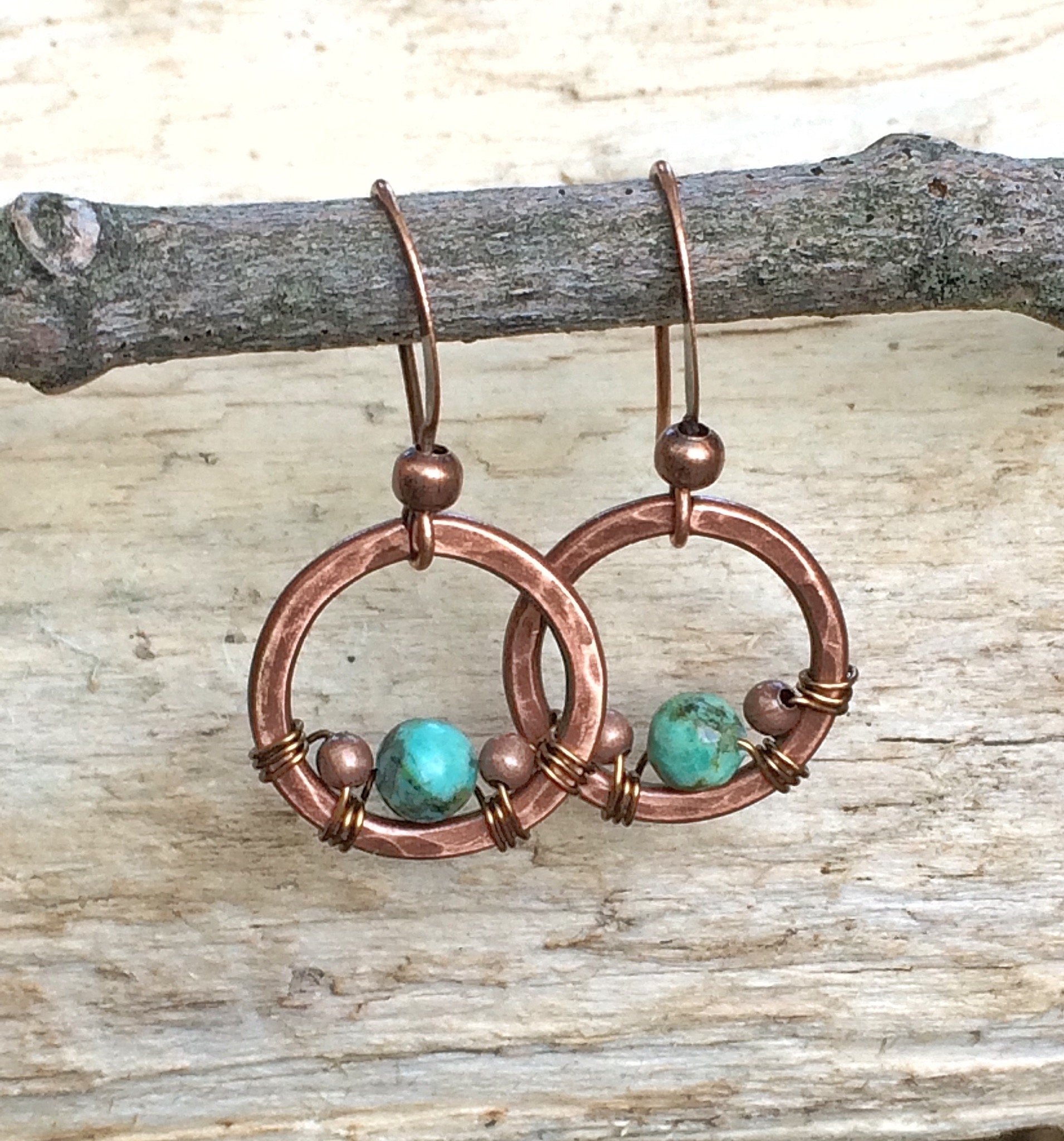 Copper & Turquoise Earrings Small Turquoise Earrings Copper | Etsy UK