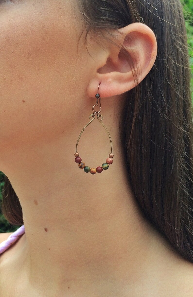 Boho Hoop Earrings Boho Jewelry Red Creek Jasper Earrings Etsy