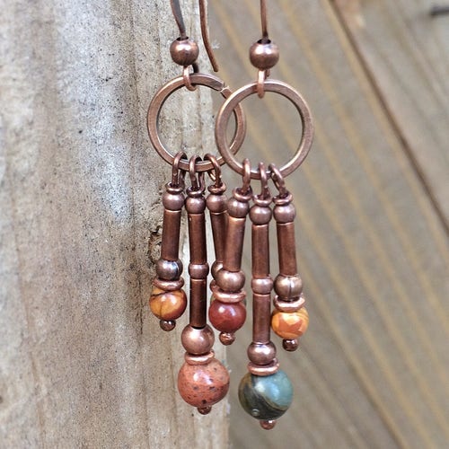 Boho Dangle Earrings Red Creek Jasper Earring Small Etsy