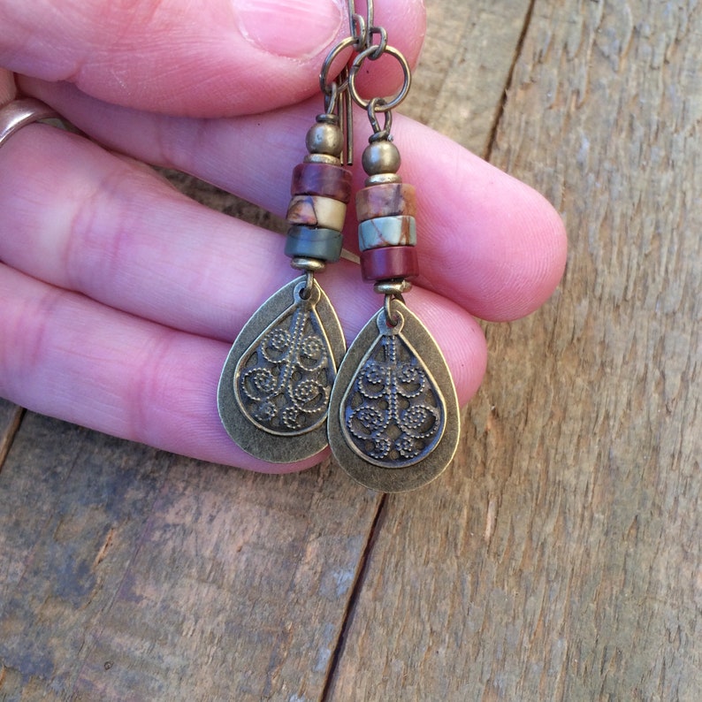 Red Creek Jasper Earrings Boho Dangle Teardrop Earrings Etsy