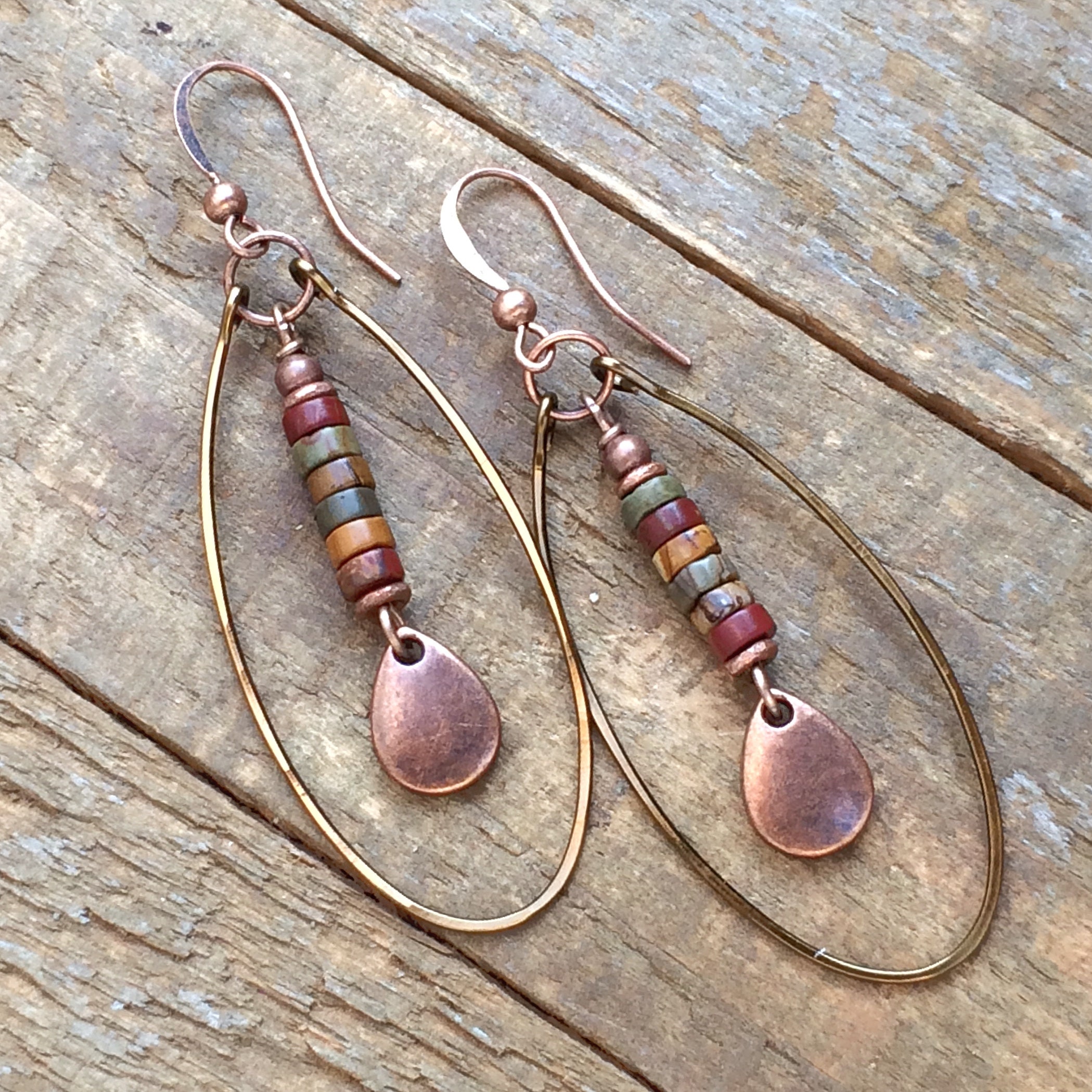 Boho Jasper Earrings Hoop Earrings Red Creek Jasper Jewelry Etsy