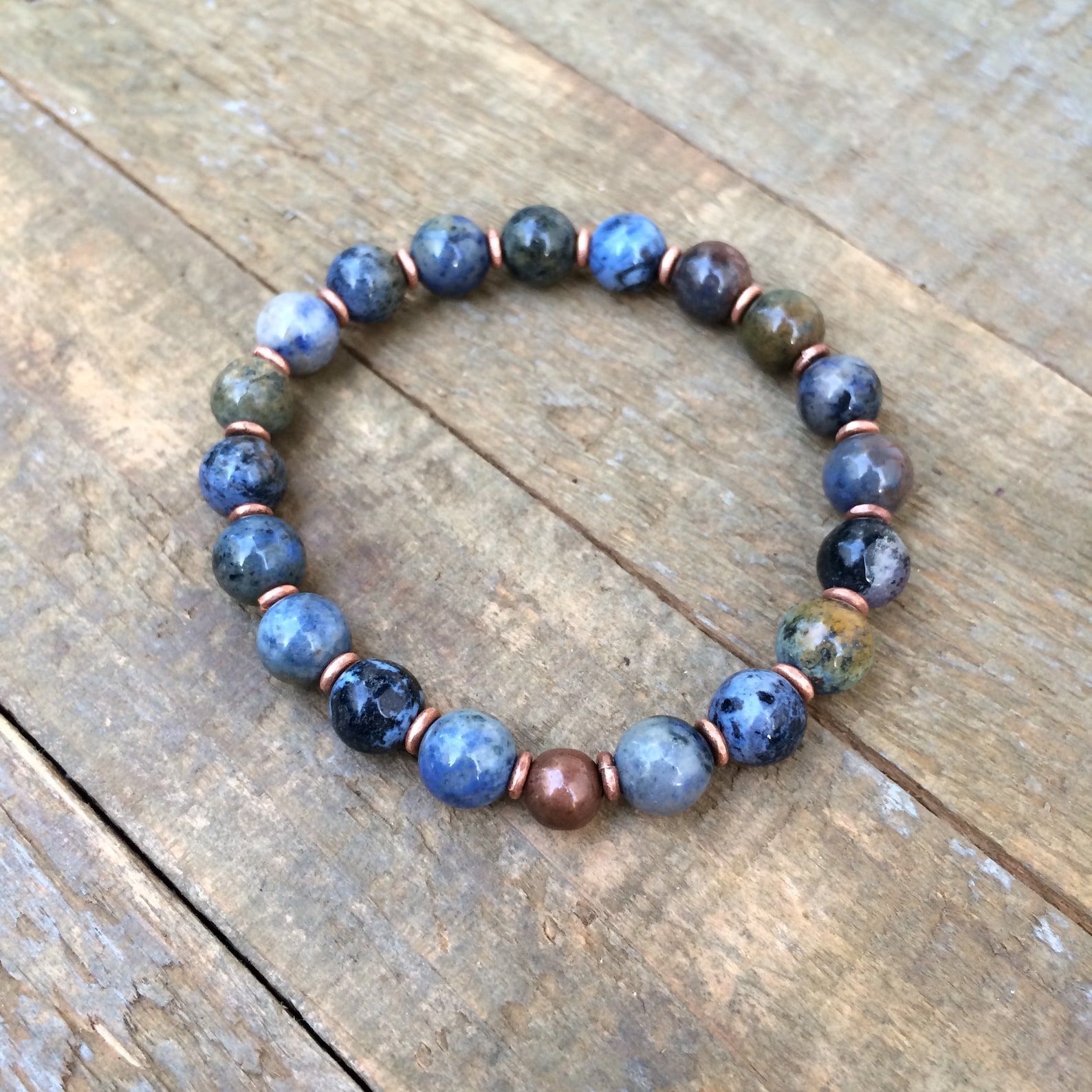 Blue Stone Bracelet, Stacking Stretch Bracelet, Blue Jewelry, Sunset ...