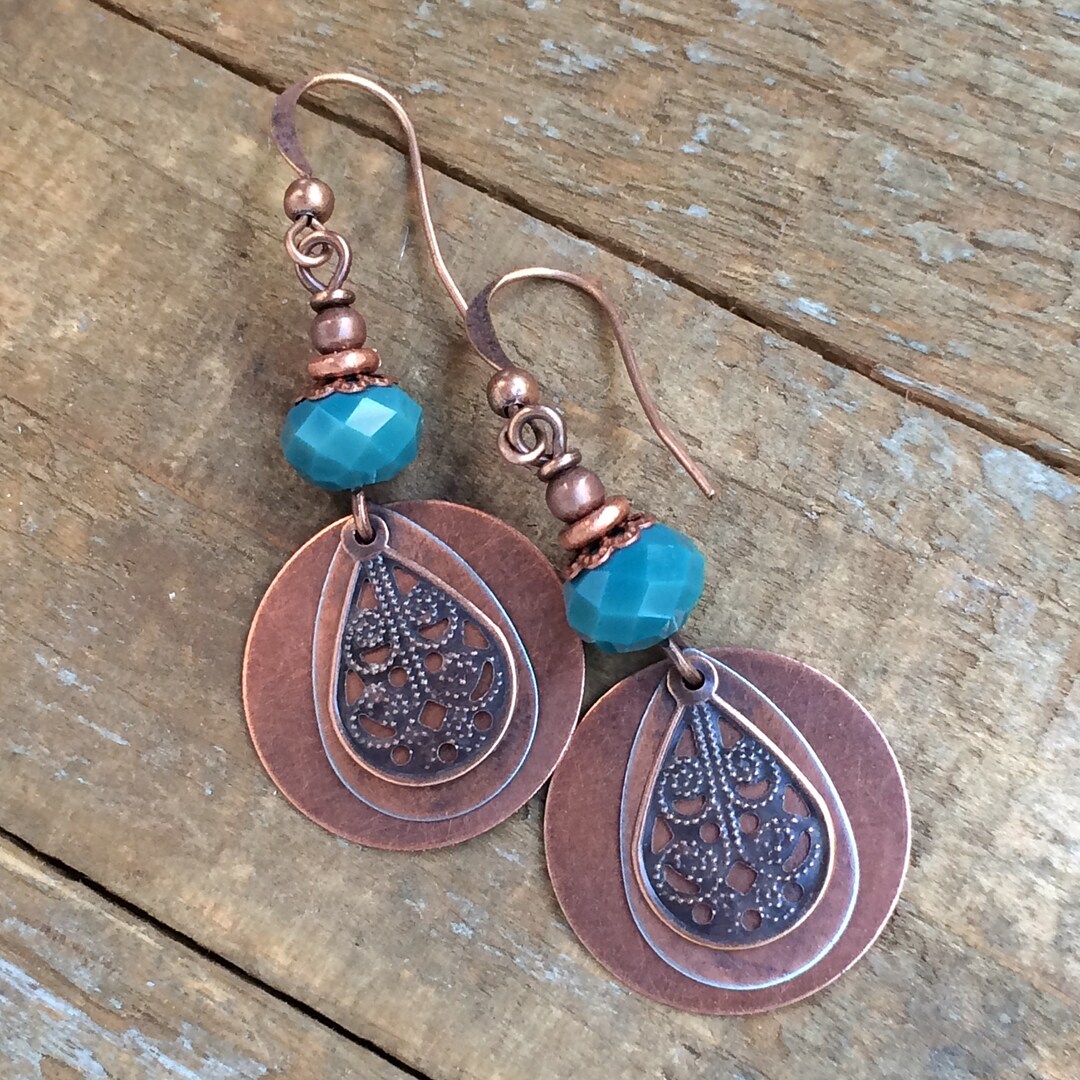Bohemian Earrings, Boho Earrings Dangle, Teal Blue Boho Earrings ...