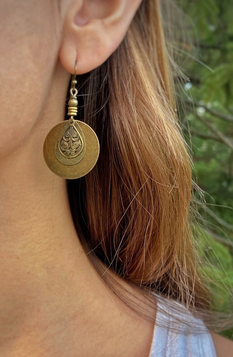 Bohemian Earrings Dangle Boho Earrings Brass Dangle Etsy