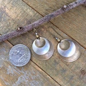 Mixed Metal Earrings, Brushed Metal Earrings, Forged Concave Drop ...