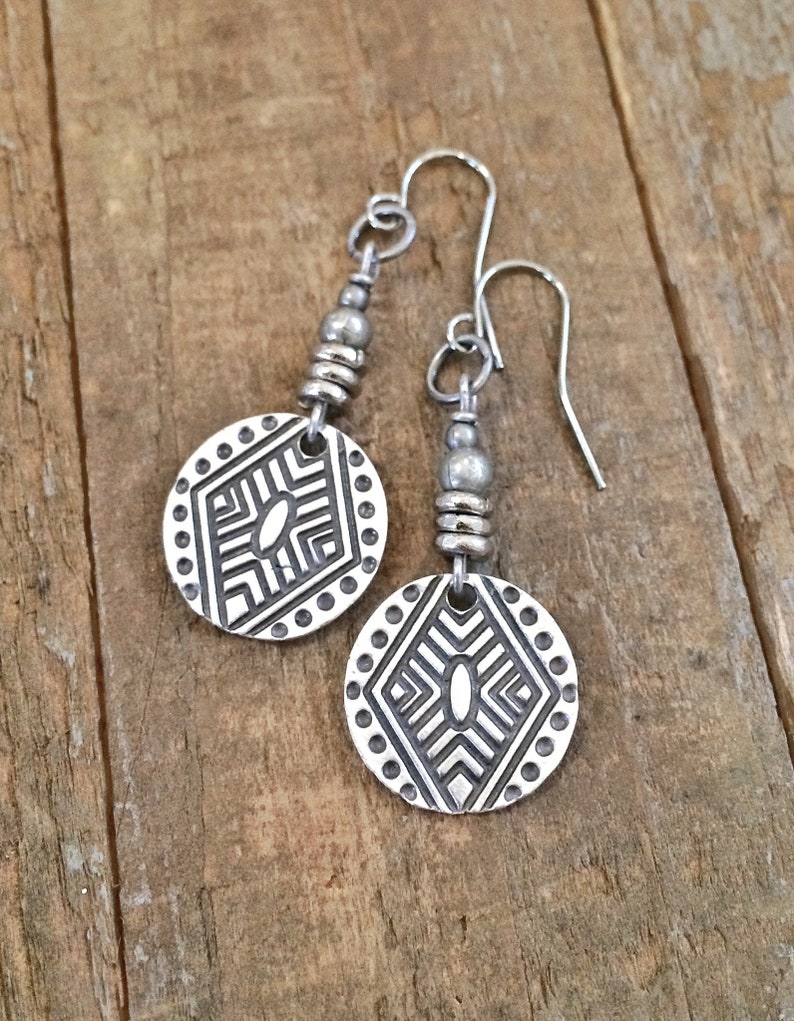 Silver Tribal Silver Earrings, Ethnic Silver Jewelry, Geometric ...