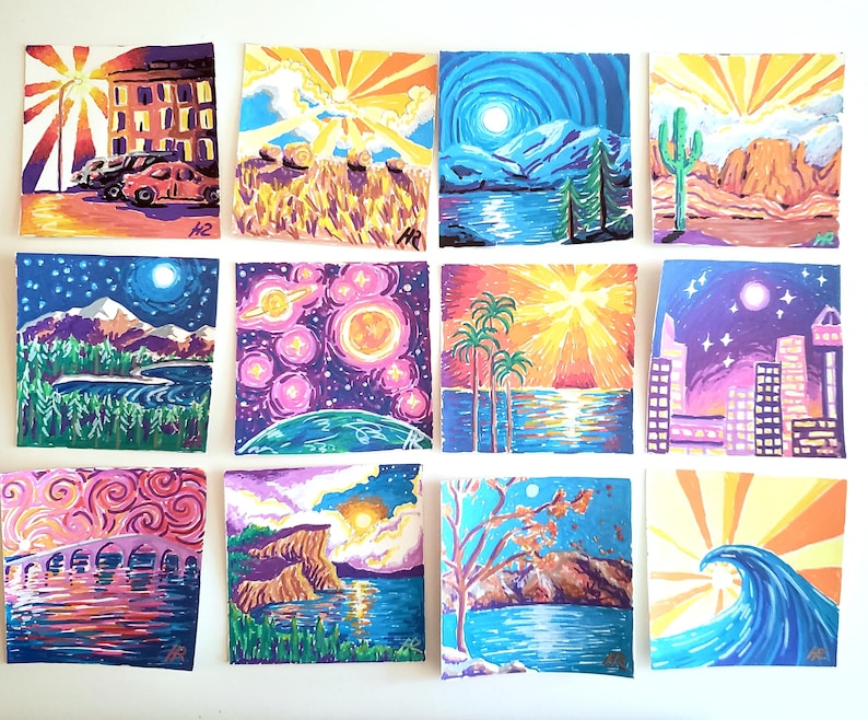 Mini Scenic Illustrations! Original Drawings, 3"x3" Acrylic Marker ...