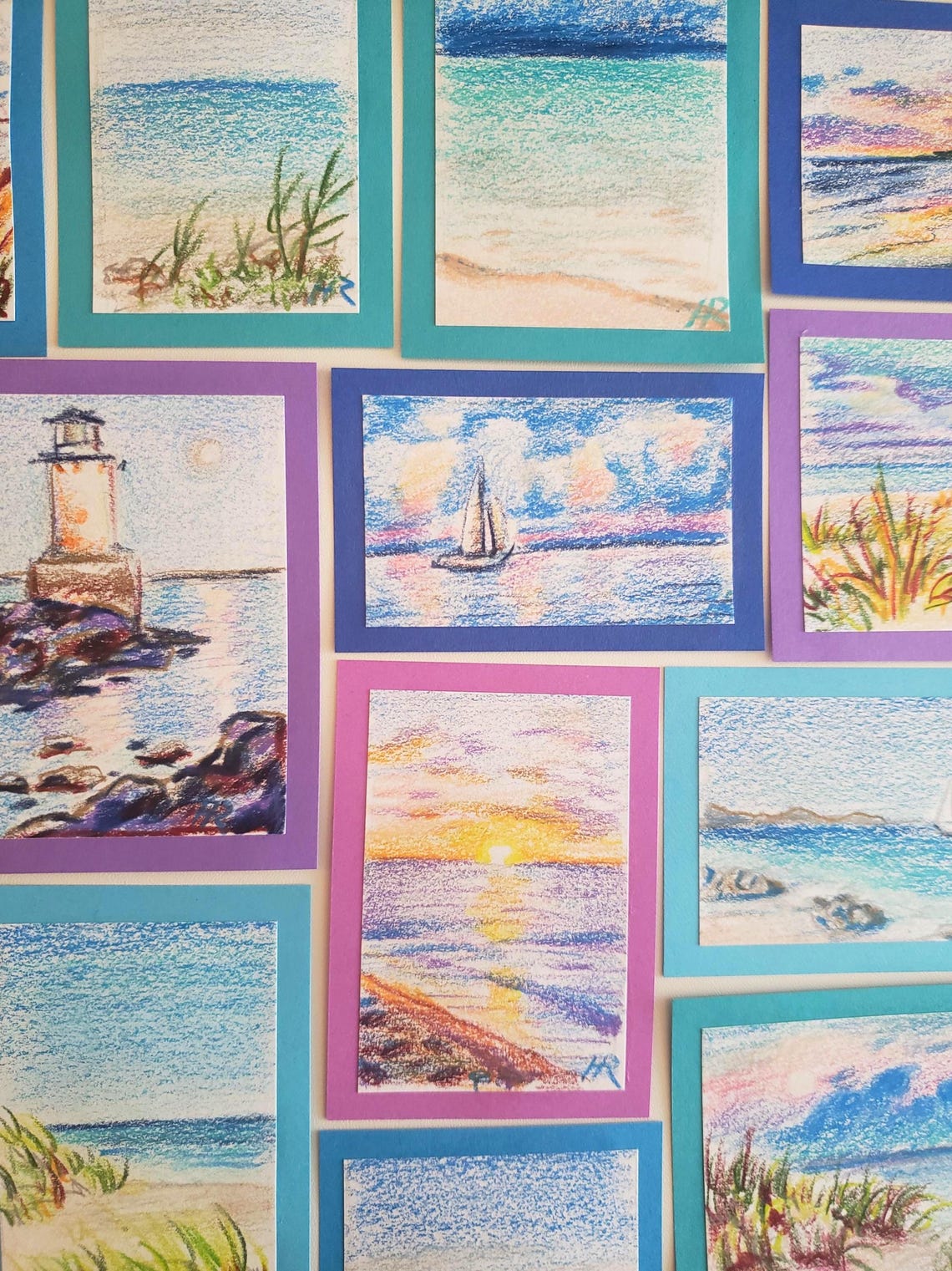 Mini Coastal Landscapes, Original Thumbnail Drawings, Colored Pencil ...