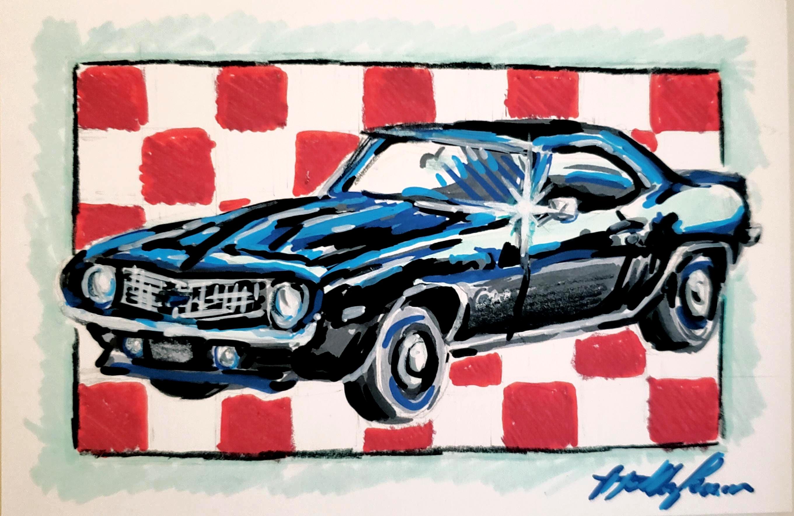 Custom Car Drawing From Photo, Mixed Media Drawing, Original Artwork ...