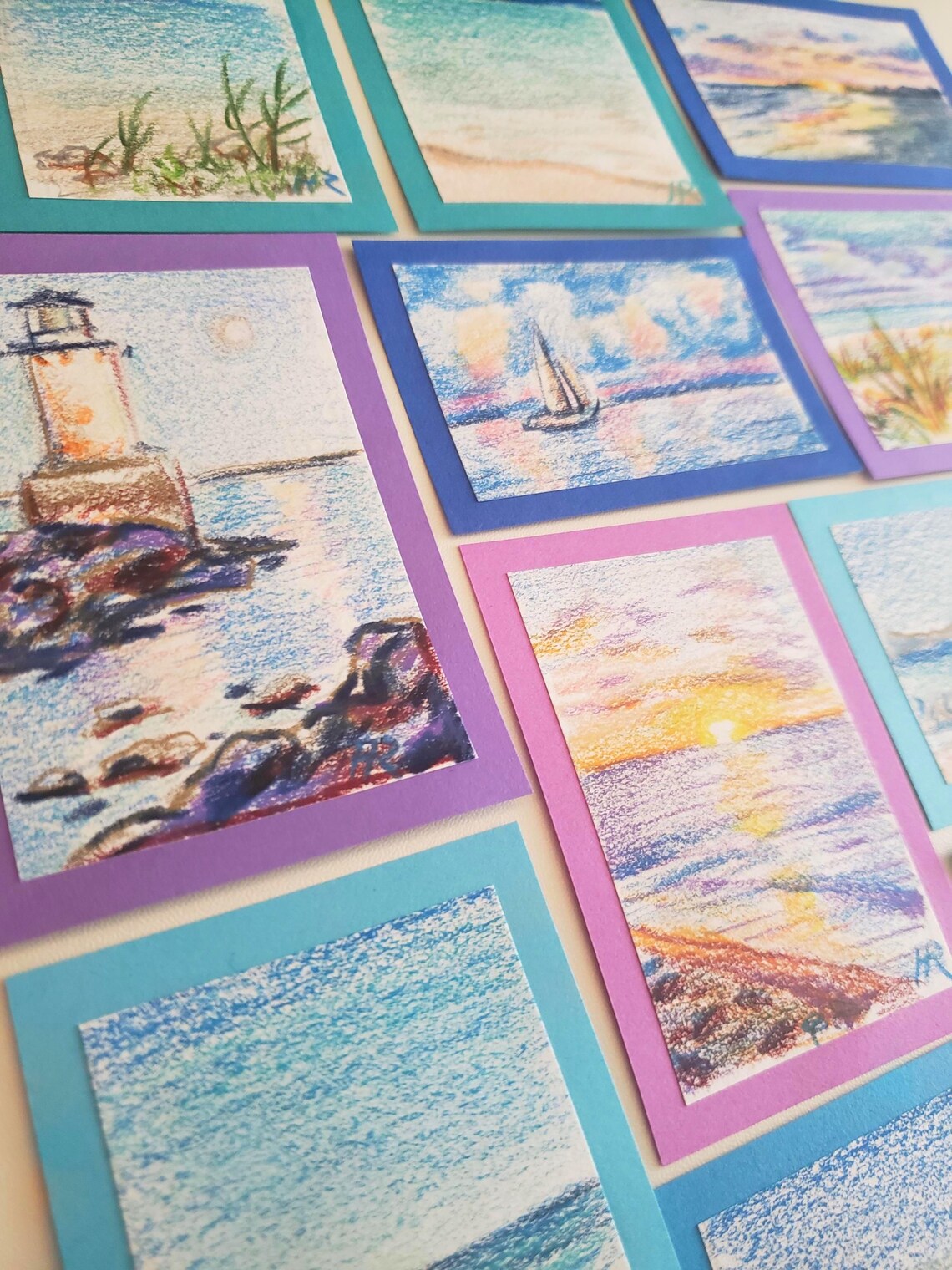 Mini Coastal Landscapes, Original Thumbnail Drawings, Colored Pencil ...