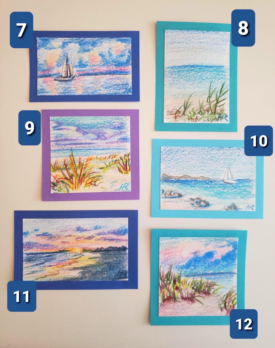 Mini Coastal Landscapes, Original Thumbnail Drawings, Colored Pencil ...