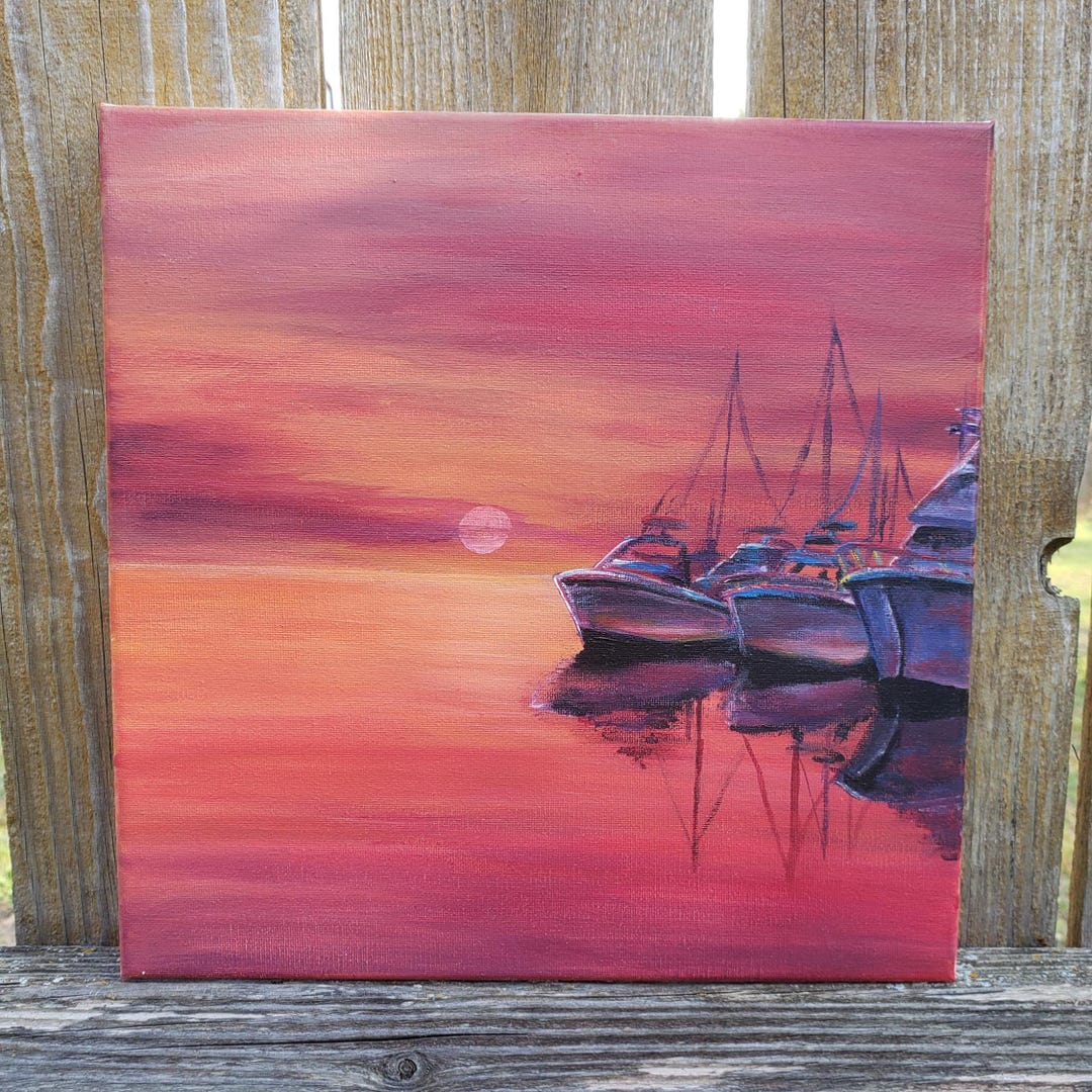 Original Acrylic Painting "harbor Haze" on 12" X 12" Canvas - Etsy