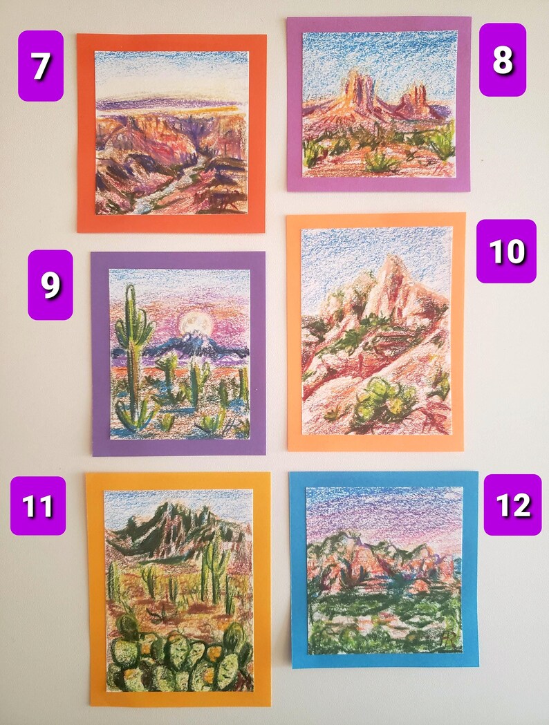 Mini Desert Landscapes, Original Thumbnail Drawings, Colored Pencil ...