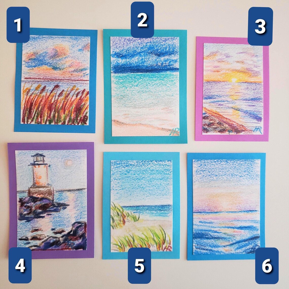 Mini Coastal Landscapes, Original Thumbnail Drawings, Colored Pencil ...