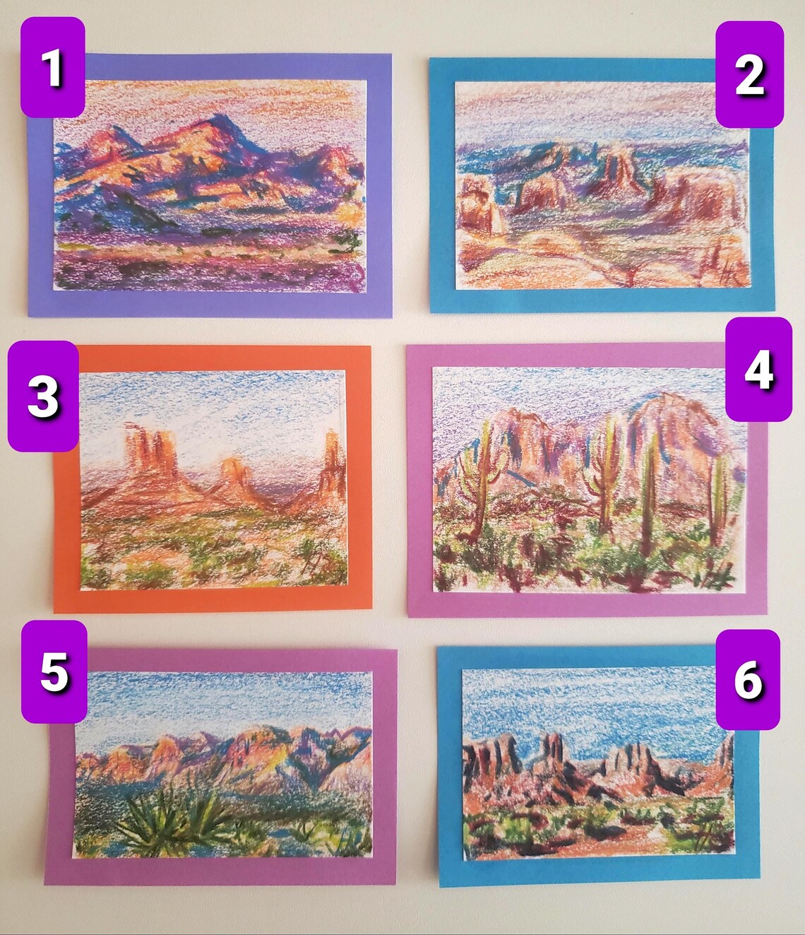 Mini Desert Landscapes, Original Thumbnail Drawings, Colored Pencil ...