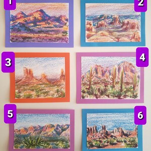 Mini Desert Landscapes, Original Thumbnail Drawings, Colored Pencil ...