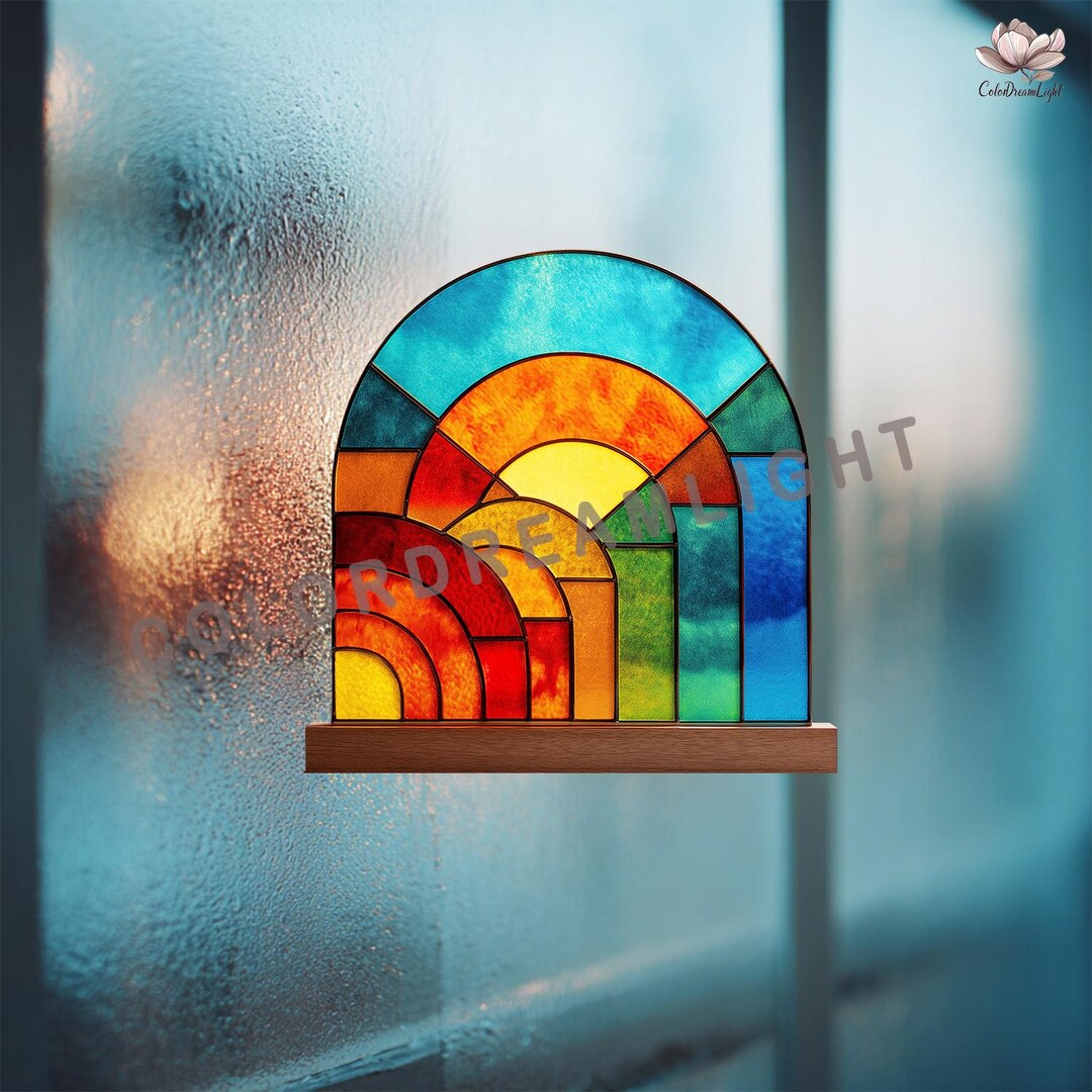 Rainbow Arch Stained Glass Pattern, Modern Geometric Suncatcher ...