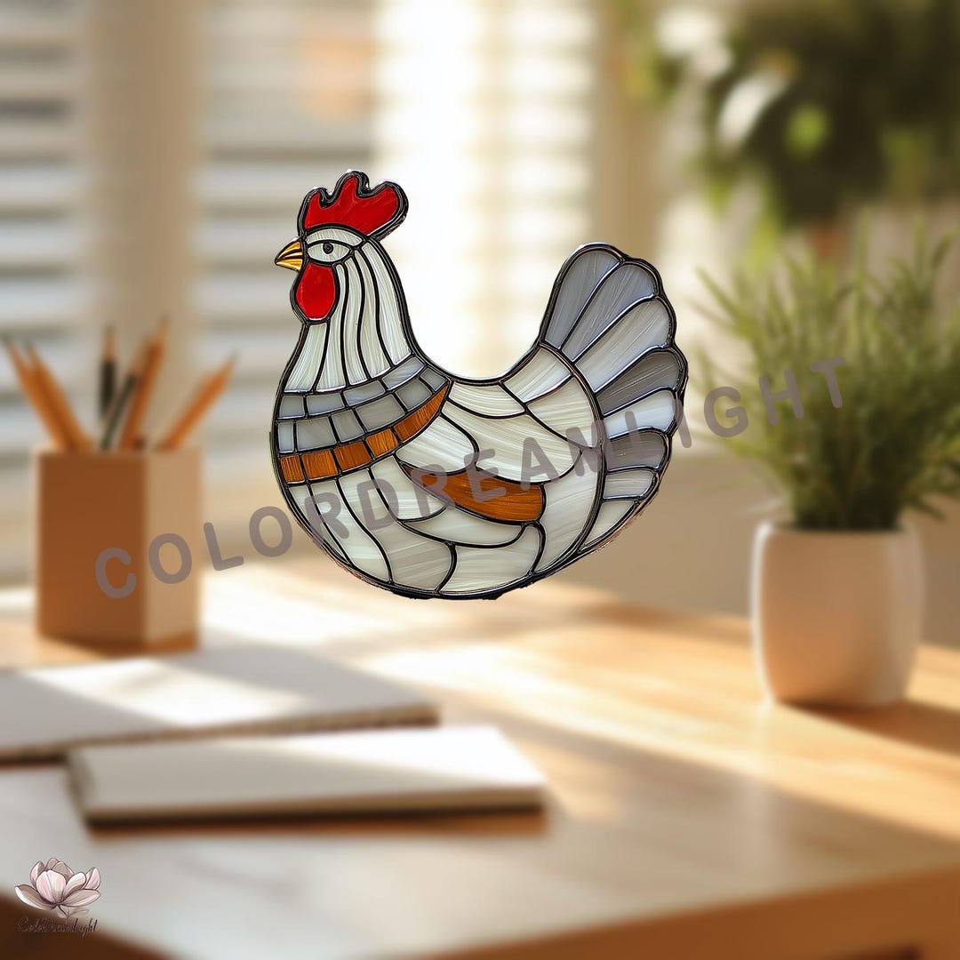 Stained Glass Chicken Pattern PDF – DIY Farmhouse Rooster Hen Template ...