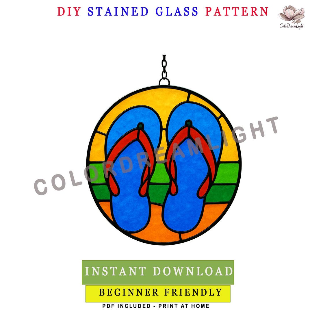 Summer Flip Flop Stained Glass Pattern – Beach Sandal Suncatcher ...