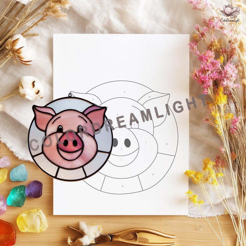 Pig Stained Glass Pattern, Cute Farm Animal Diy Template, Pig Lover ...