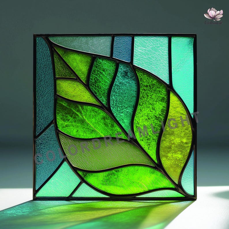 Leaf Stained Glass Pattern, Nature Botanical Glass Art, Modern ...