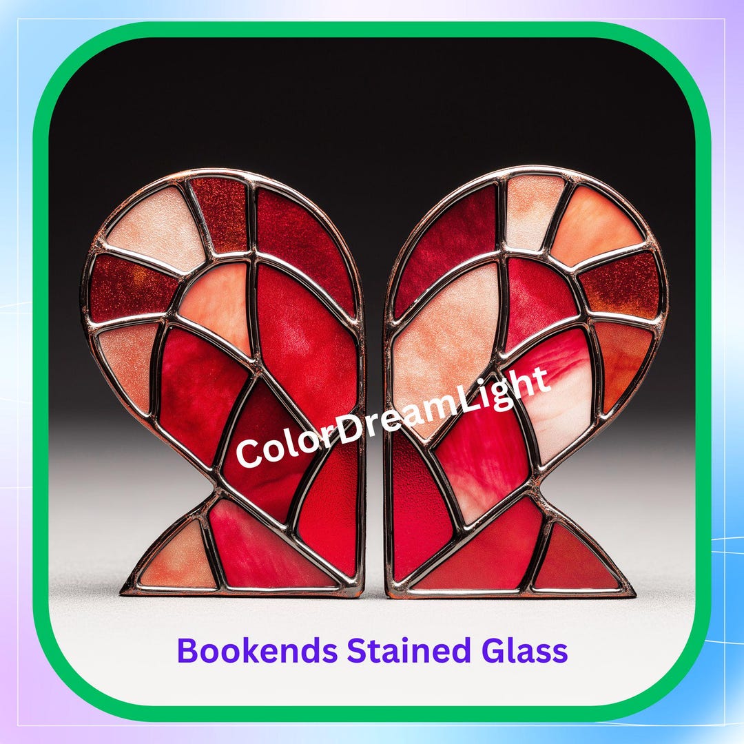 04-52TH Heart Stained Glass Bookend Pattern, Red Half Heart Panel ...
