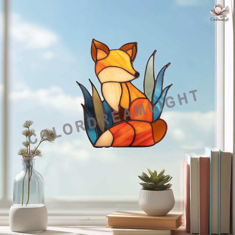 Red Fox Stained Glass Pattern, Autumn Animal Suncatcher Template ...