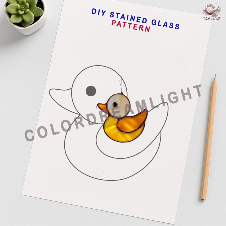 Yellow Duck Stained Glass Pattern PDF, Duck With Leaf Suncatcher ...