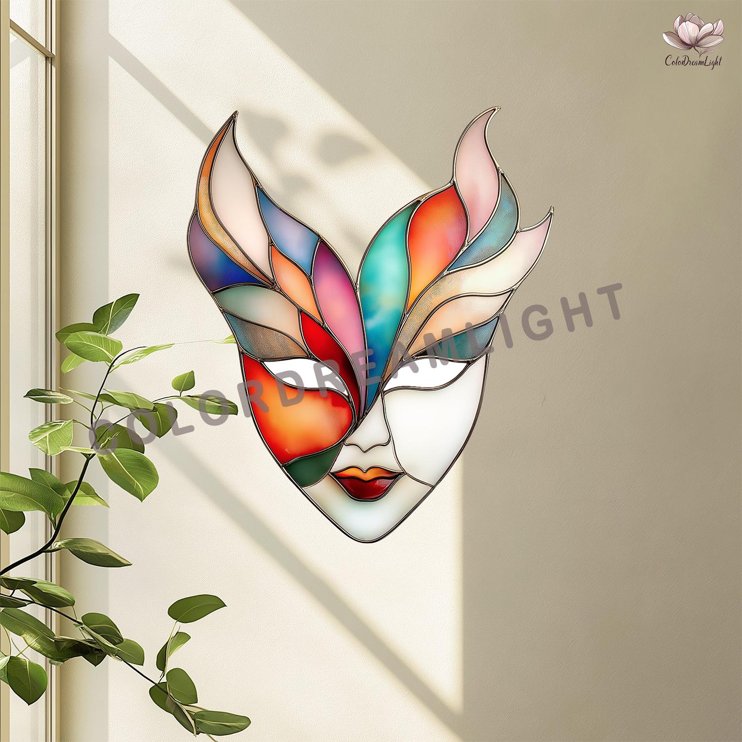 Stained Glass Mask Pattern: Carnival Masquerade Suncatcher Template ...