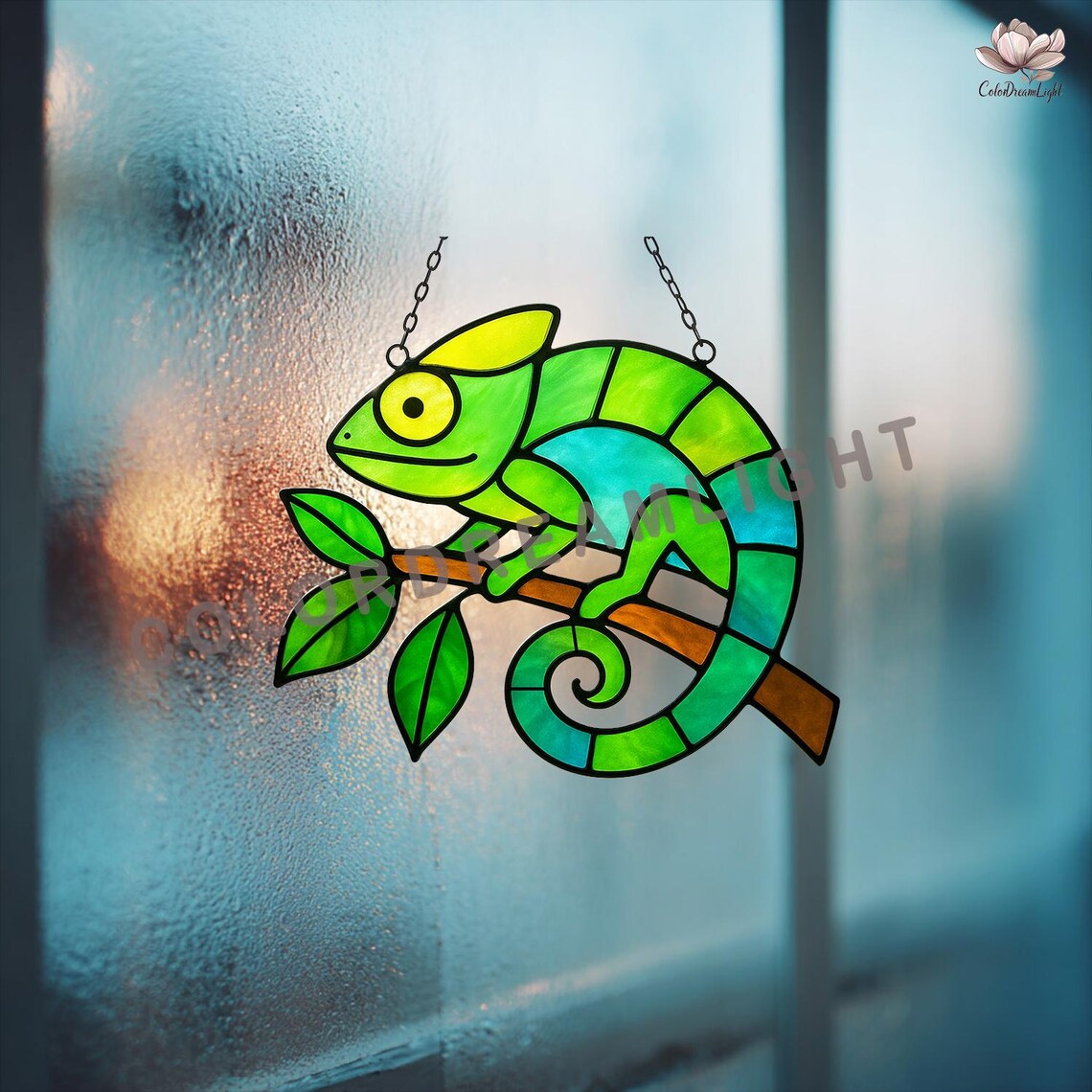 Chameleon Stained Glass Pattern, Diy Lizard Suncatcher Template, Gecko ...