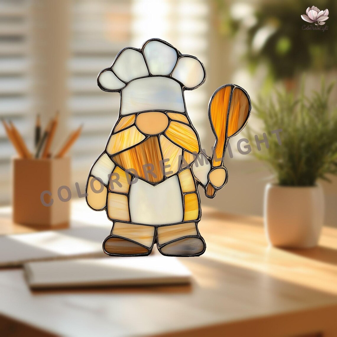 Chef Gnome Stained Glass Pattern, Cute Kitchen Suncatcher Template ...