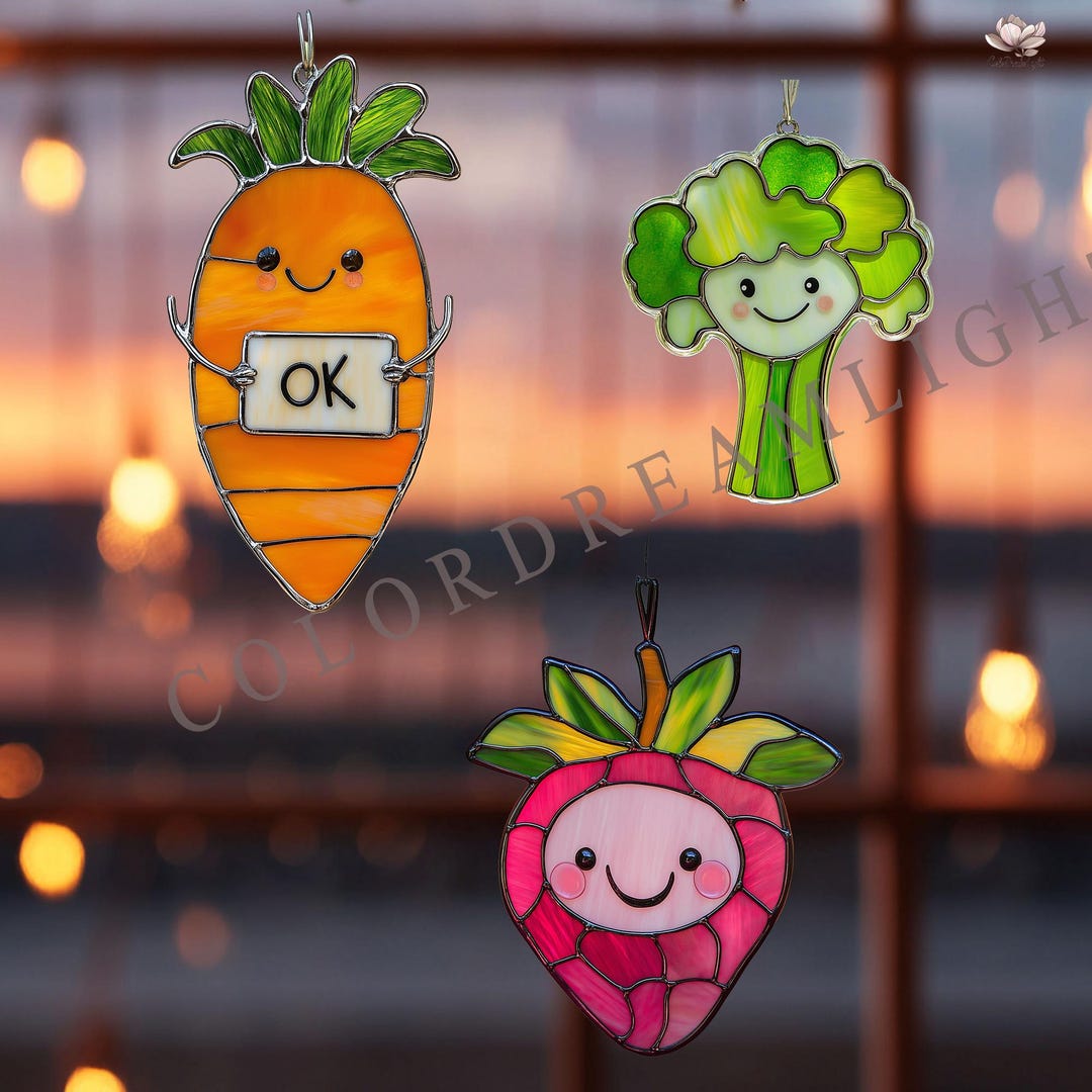 Cute Vegetable Stained Glass Pattern Set – Carrot, Broccoli, and ...
