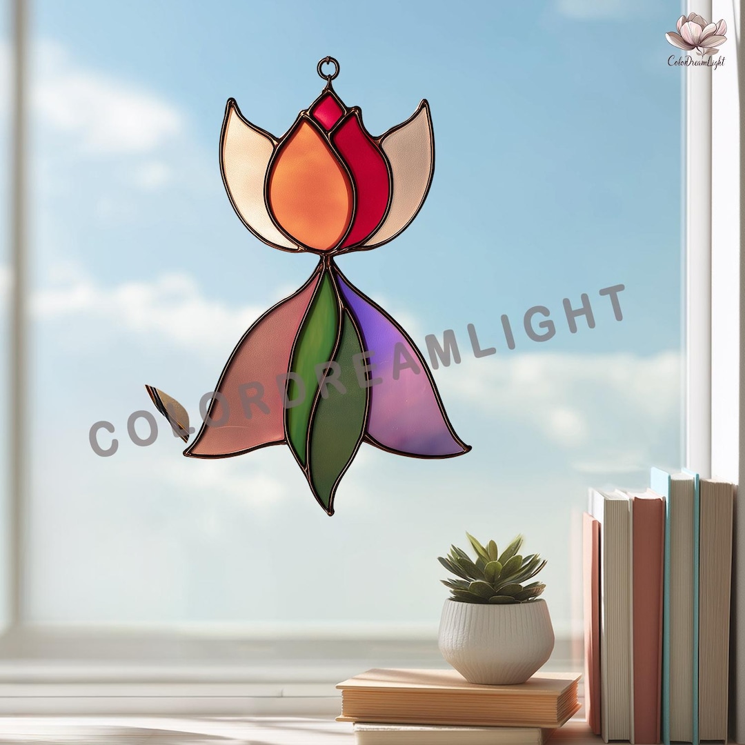 Tulip Stained Glass Pattern, Floral Suncatcher Template, DIY Glass Art ...