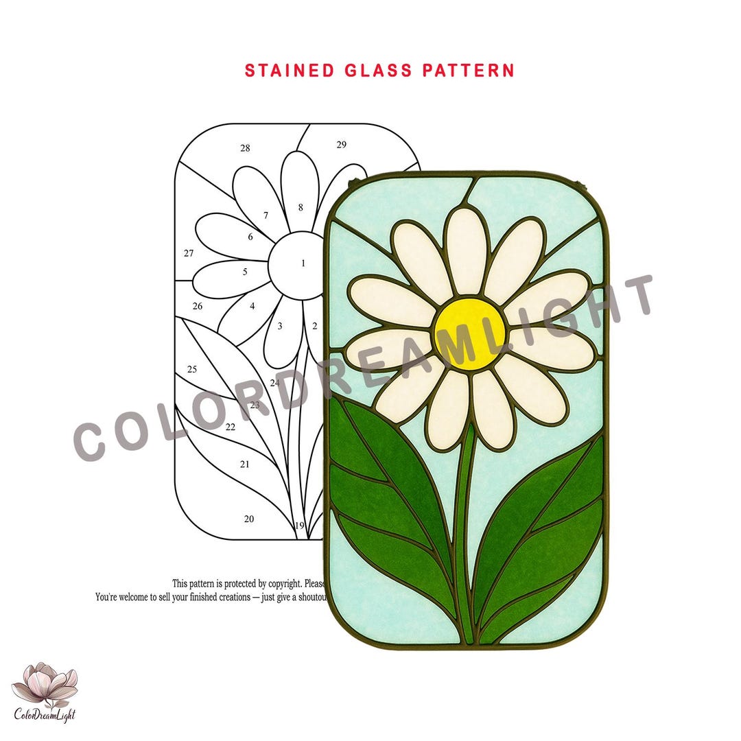 Daisy Stained Glass Pattern PDF – Easy Flower Suncatcher Template for ...
