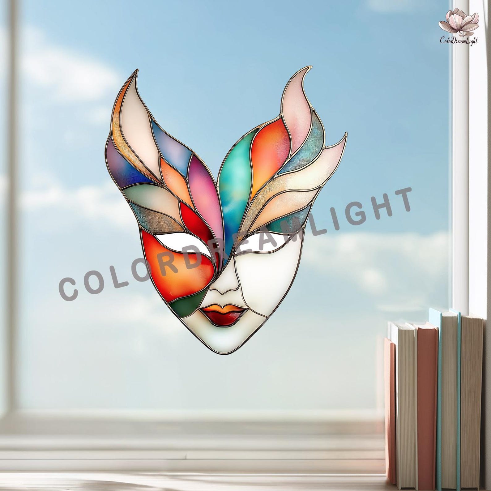 Stained Glass Mask Pattern: Carnival Masquerade Suncatcher Template ...