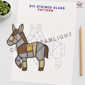 Donkey Stained Glass Pattern PDF | Cute Farm Animal Suncatcher Templat ...